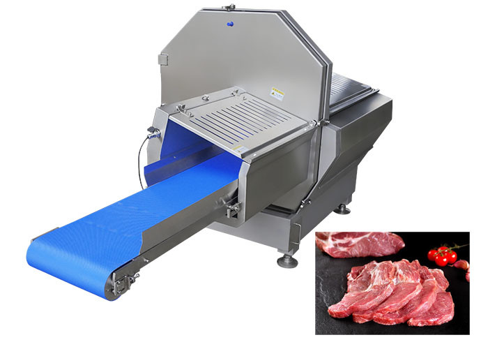 Heavy Duty Chilled Beef Meat Slicer Machine With Conveyor In Outlet